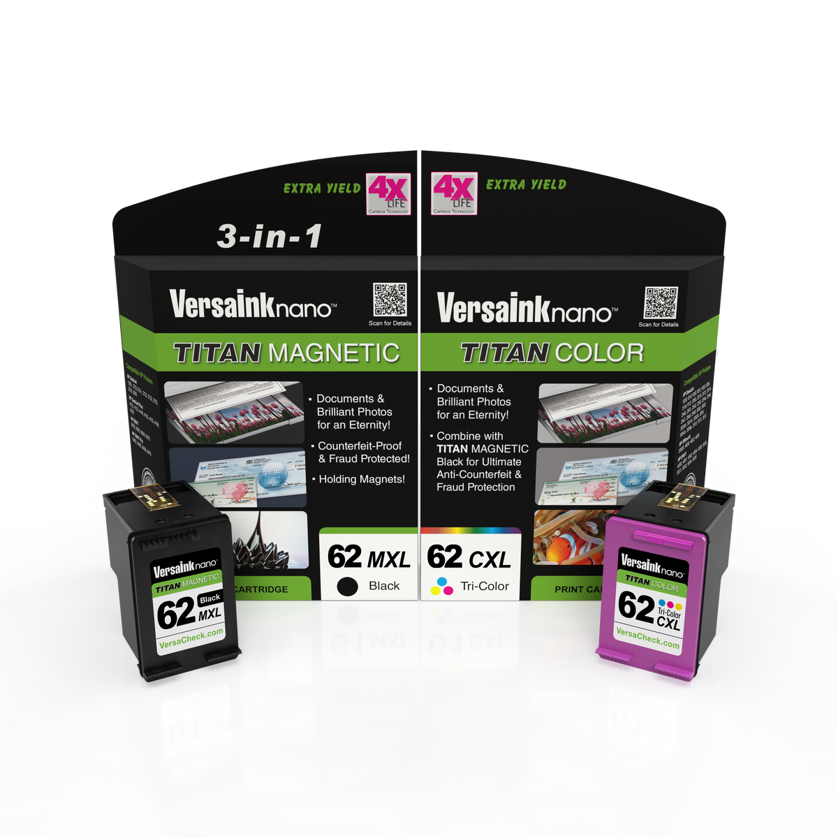 VersaInk-nano 62 MXL Titan Magnetic Black & 62 CXL Tri-Color Ink Cartr ...