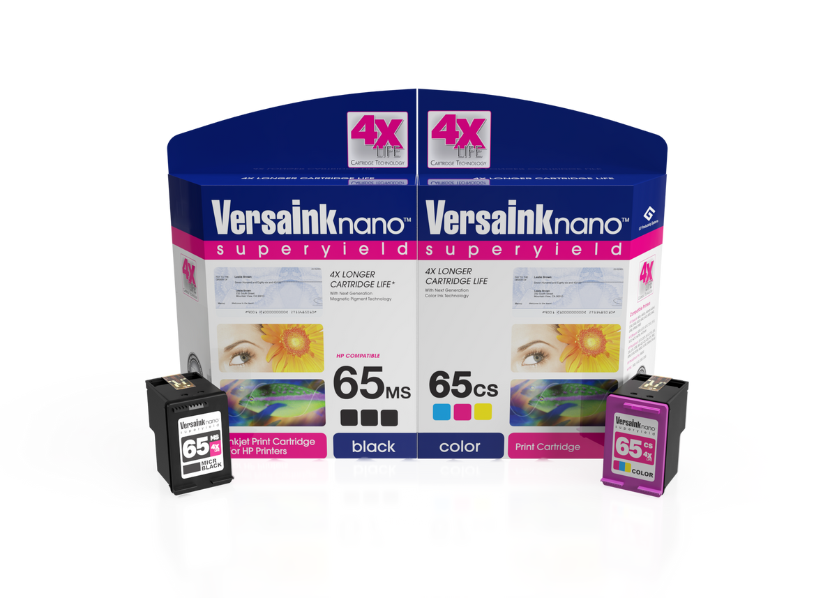 VersaInk-nano HP 65MS Black (MICR) & 65CS Tri-Color Value Combo ...