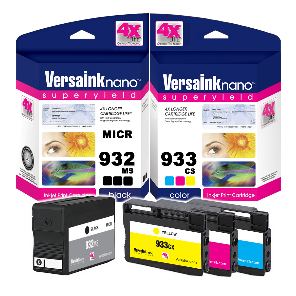 VersaInk-nano HP 932MS Black (MICR) & 933CS Tri-Color Value Combo ...